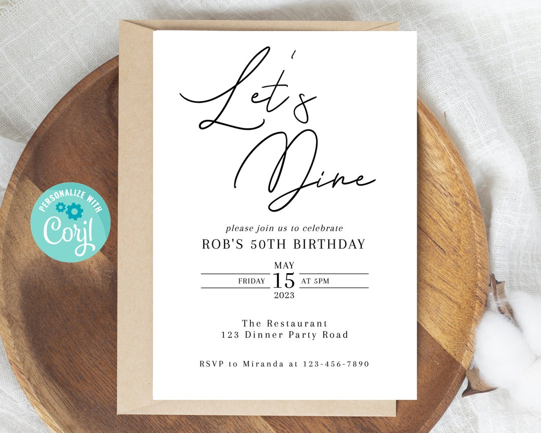 Editable Invitation, Let's Dine Minimalist Invitation, Simple Party ...