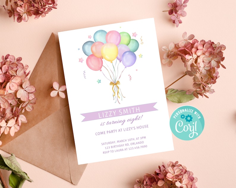 Balloon Party Invitation Colorful Invitation Birthday - Etsy