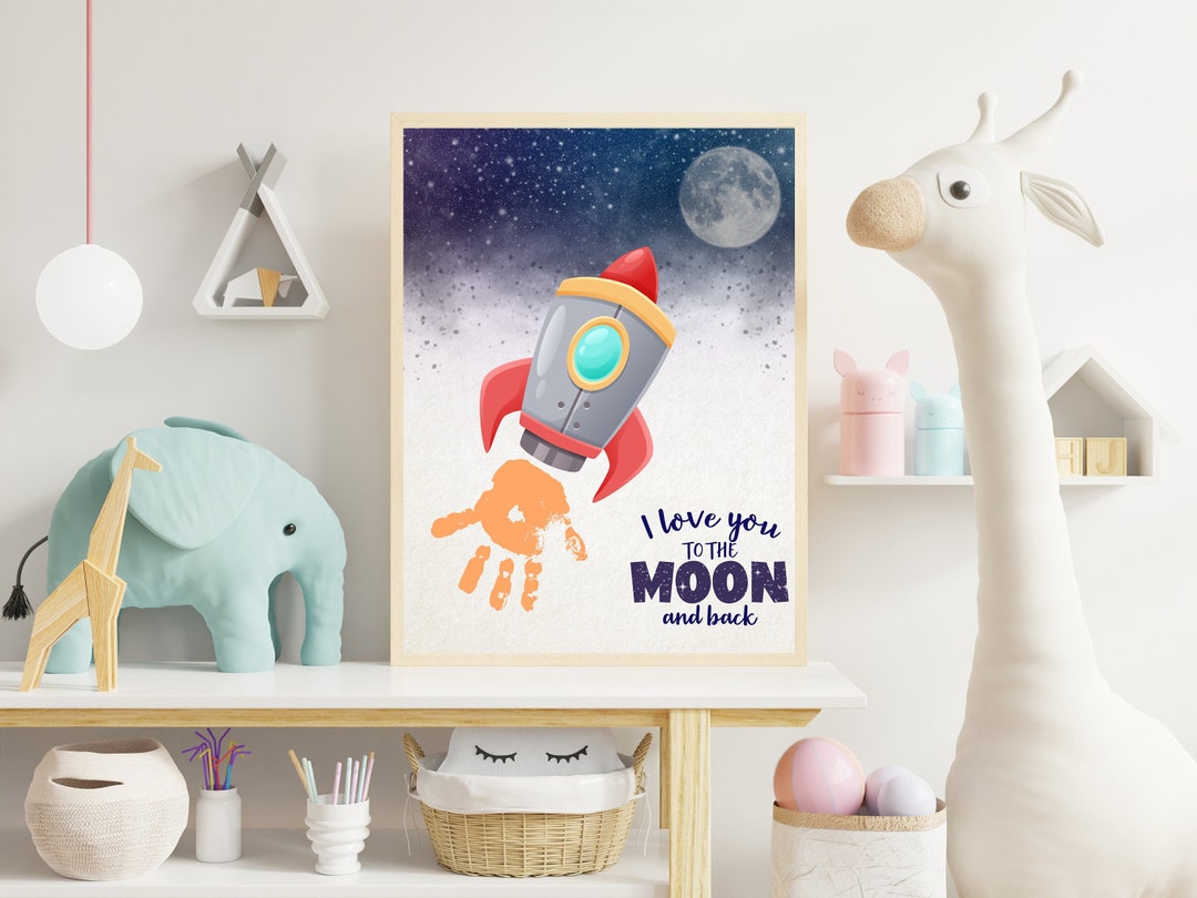 Love You to the Moon Handprint Art, Handprint Art, Dad Birthday Gift ...