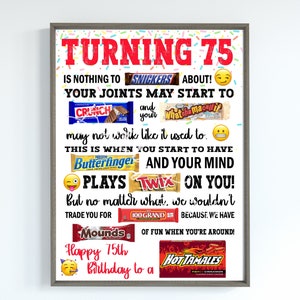 75th Birthday Candy Poster, Birthday Candy Sign, 75th Birthday Gifts ...