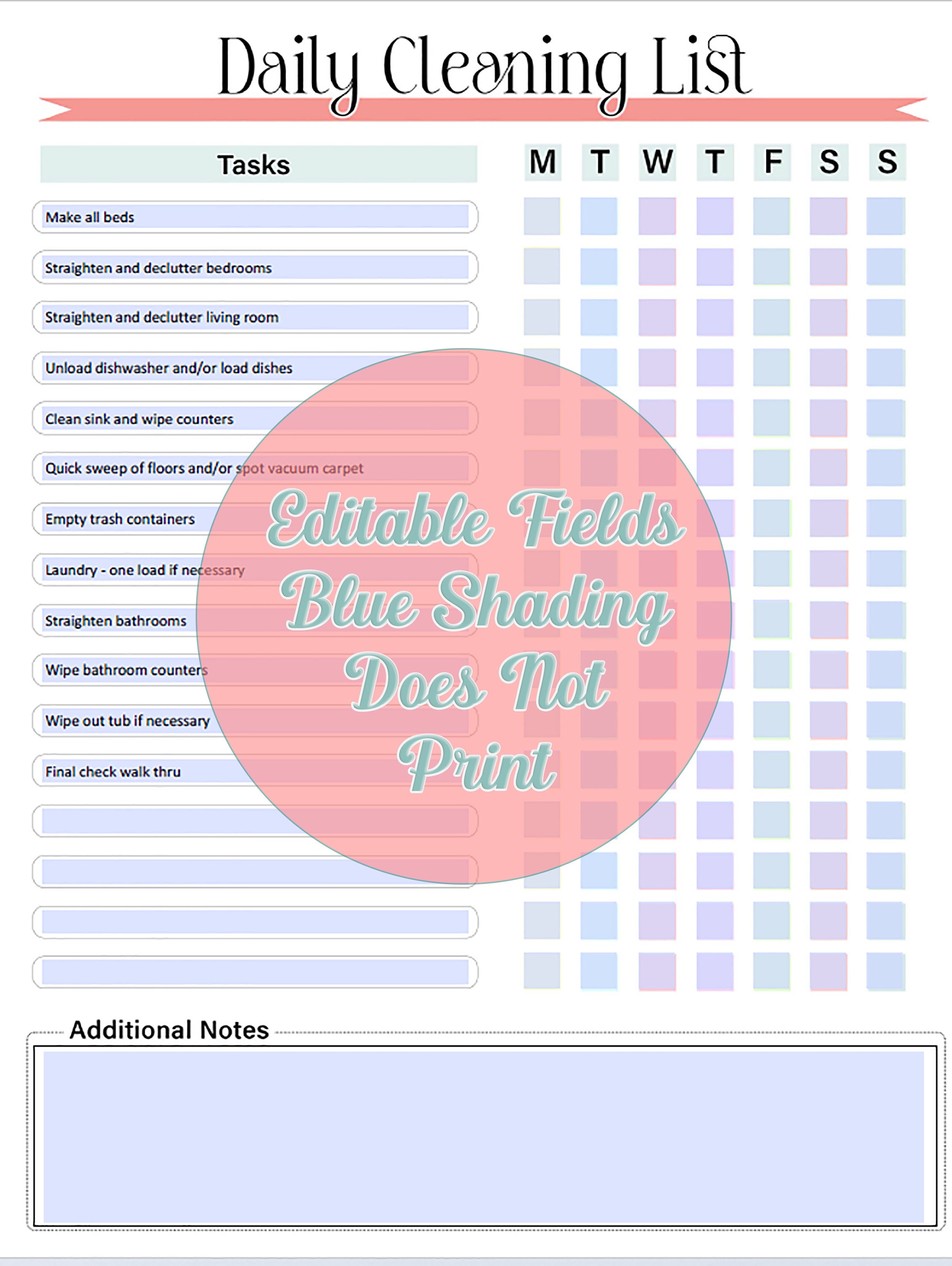 Editable Daily Cleaning List ~ Printable ~ Cleaning Checklist ~ Daily ...