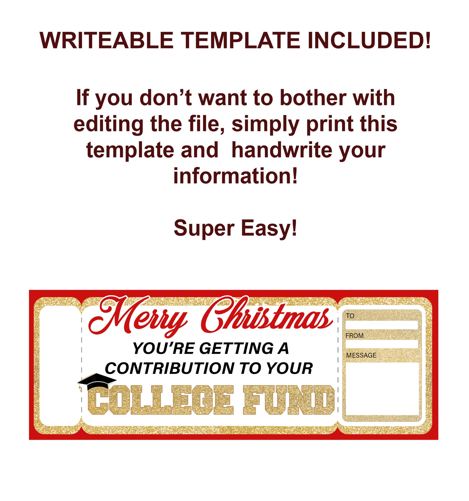 Editable Gift Certificate College Fund Gift Christmas College - Etsy