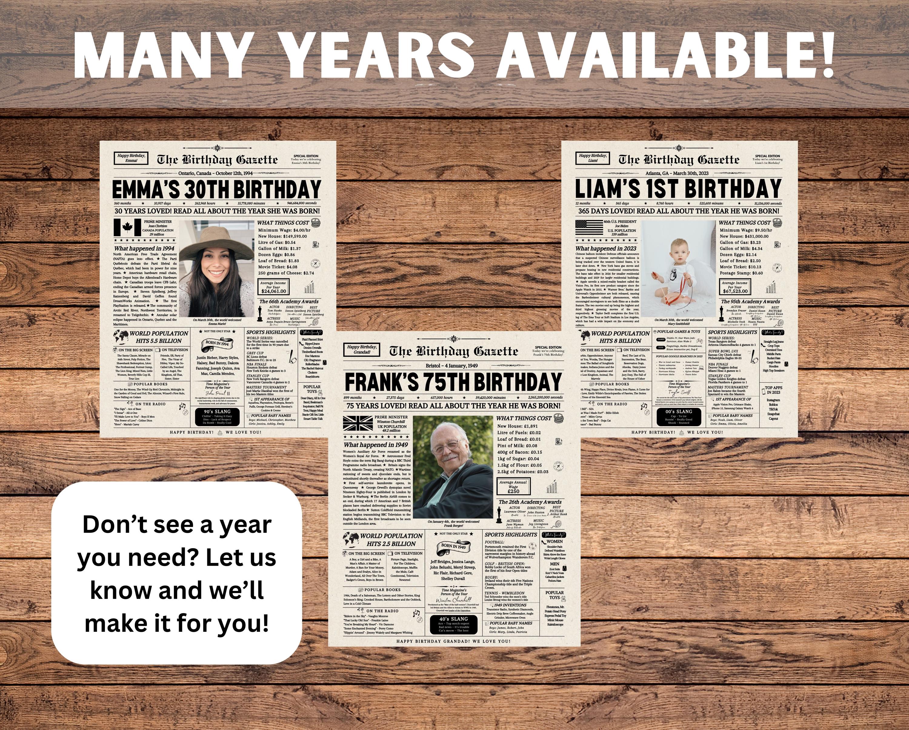 1st Birthday Newspaper Poster Sign AUSTRALIA, 1st Birthday Gift for Son ...