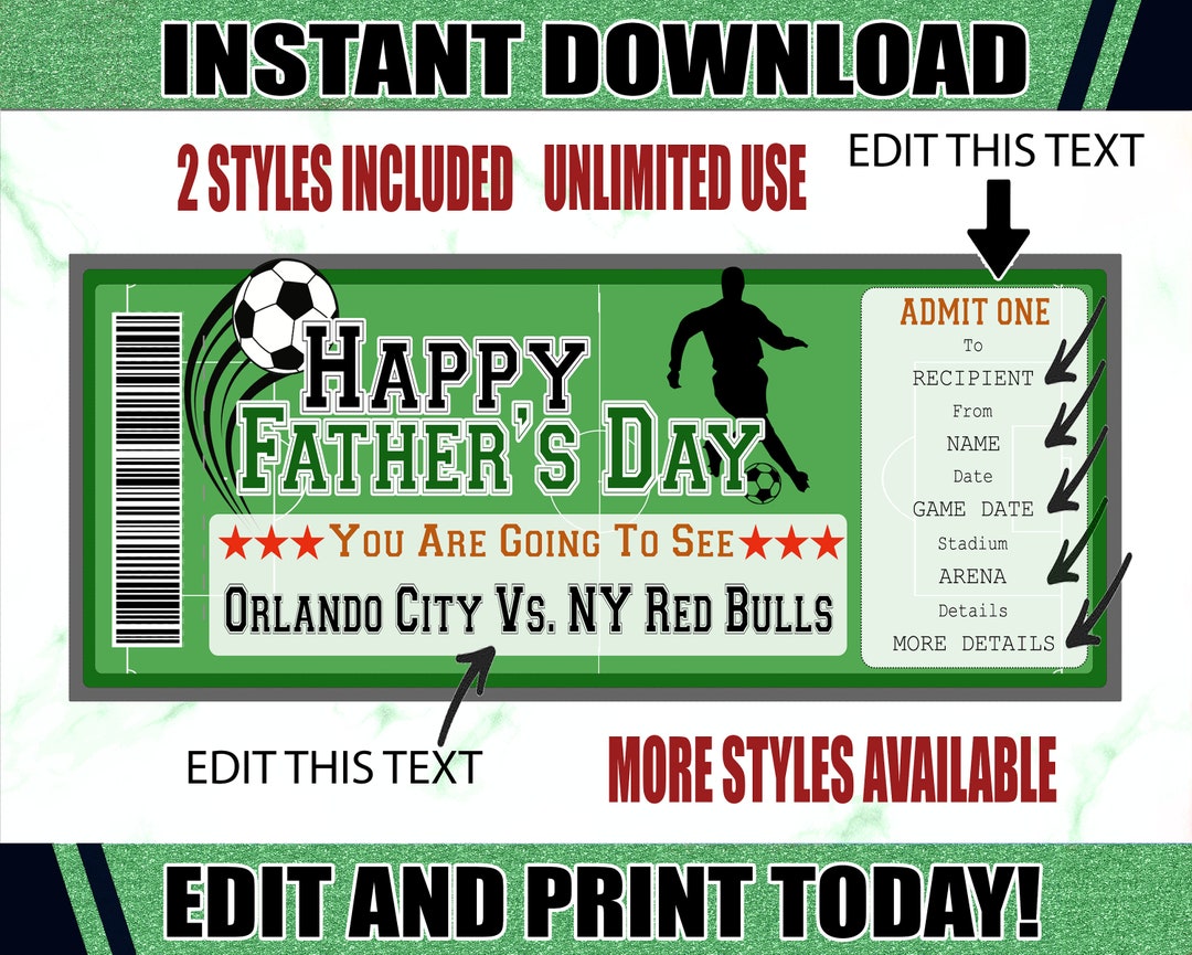 Father's Day Soccer Game Ticket , Soccer Ticket , Printable Soccer ...