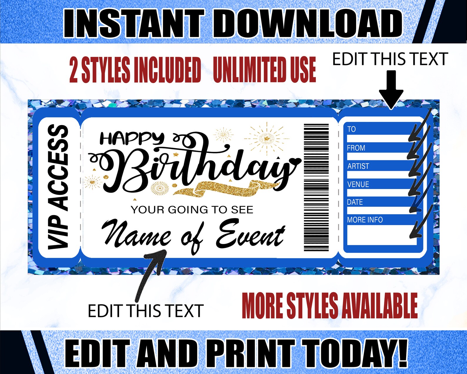 Happy Birthday Concert Ticket Printable Concert Ticket - Etsy