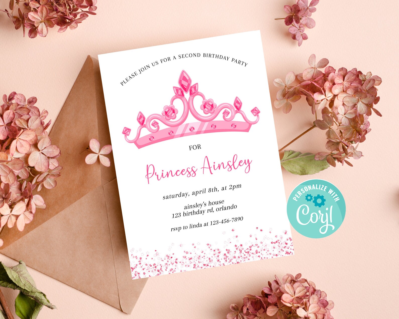 Princess Tiara Birthday Invitation Princess Party Invitation - Etsy