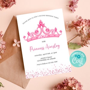 Princess Tiara Birthday Invitation, Princess Party Invitation, Pink ...