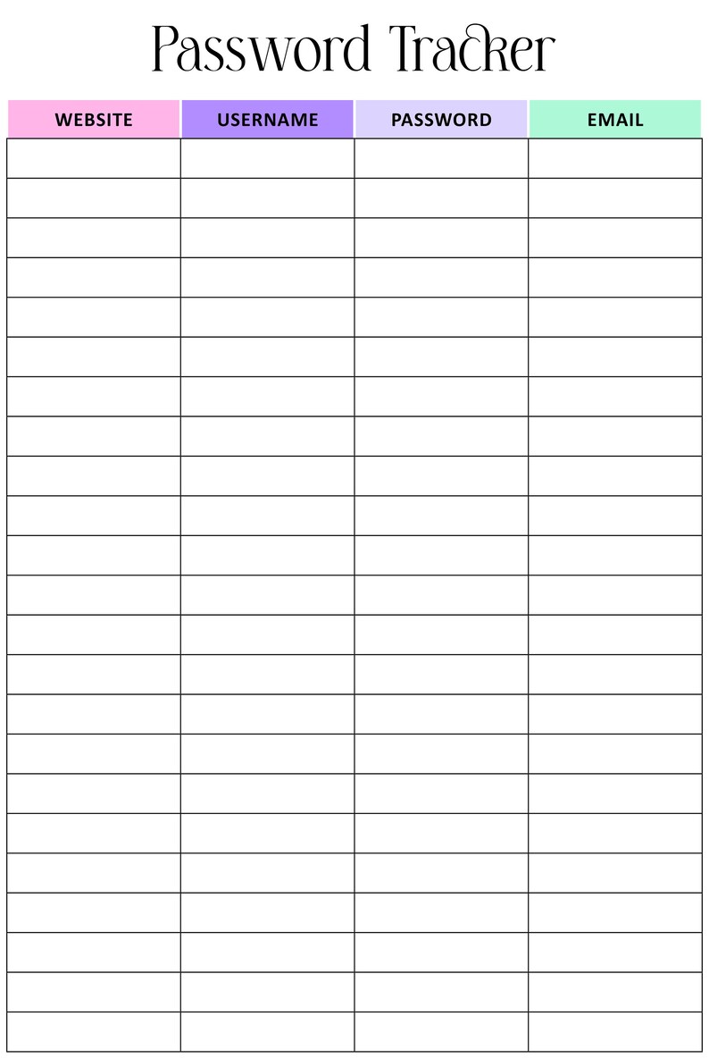 Editable Password Tracker Password Form Printable Form - Etsy