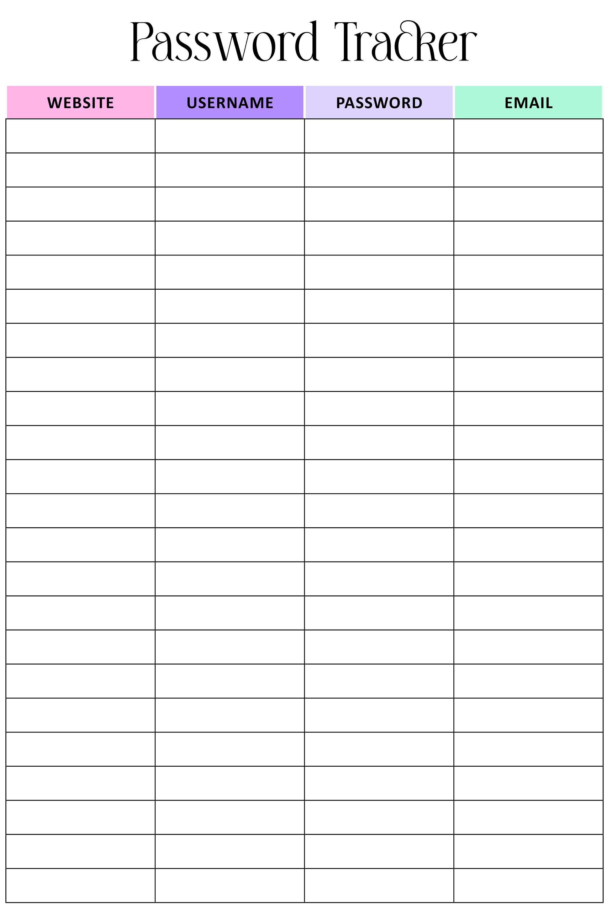 Editable Password Tracker Password Form Printable Form - Etsy