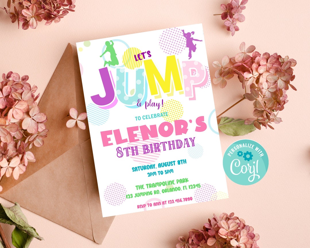 Trampoline Park Birthday Invitation, Girls Birthday Party Invitations ...