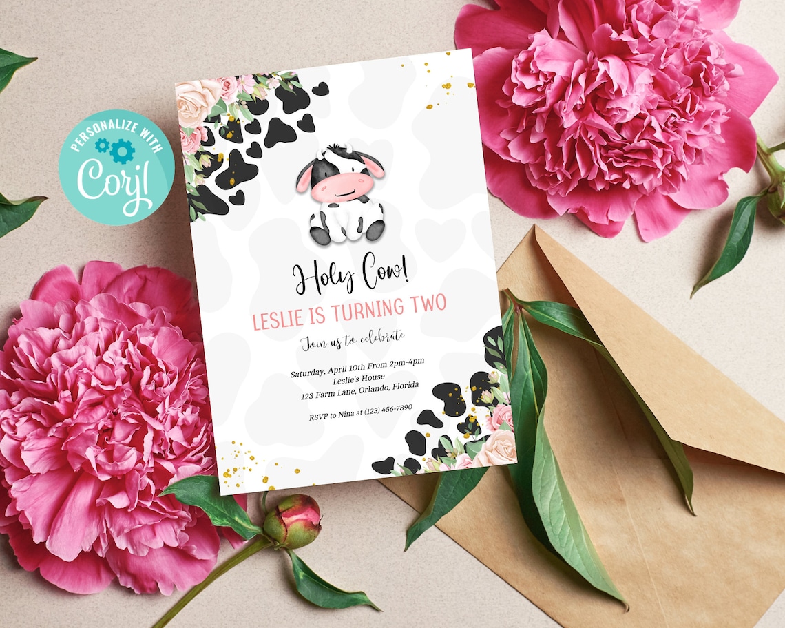 Editable Cow Birthday Party Invitation, Holy Cow Birthday Party, Cow ...