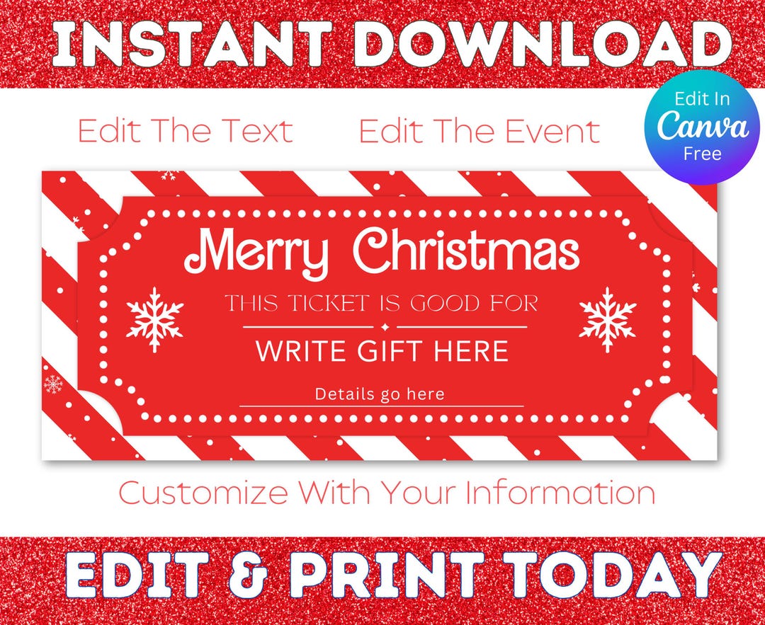 Editable Christmas Gift Ticket, Candy Cane Christmas Gift Voucher ...
