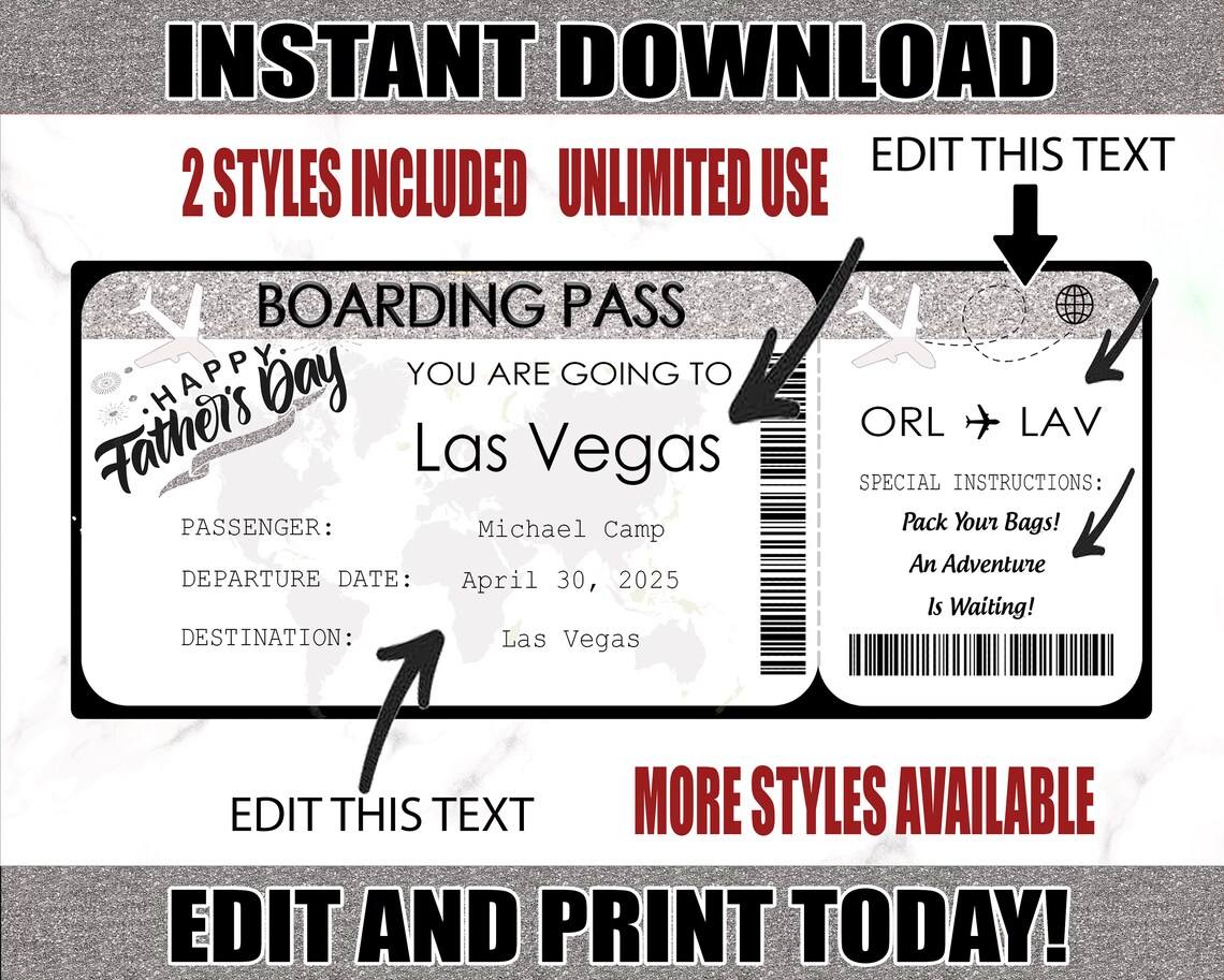 Boarding Pass Ticket Father's Day Airplane Ticket | Etsy