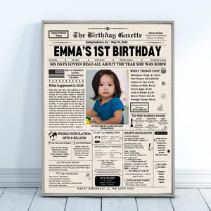 1st Birthday Newspaper Poster Sign, 1st Birthday Gift for Son or ...