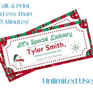 Editable Elf Ticket, Gift From Elf, Christmas Gift Voucher, Stocking ...