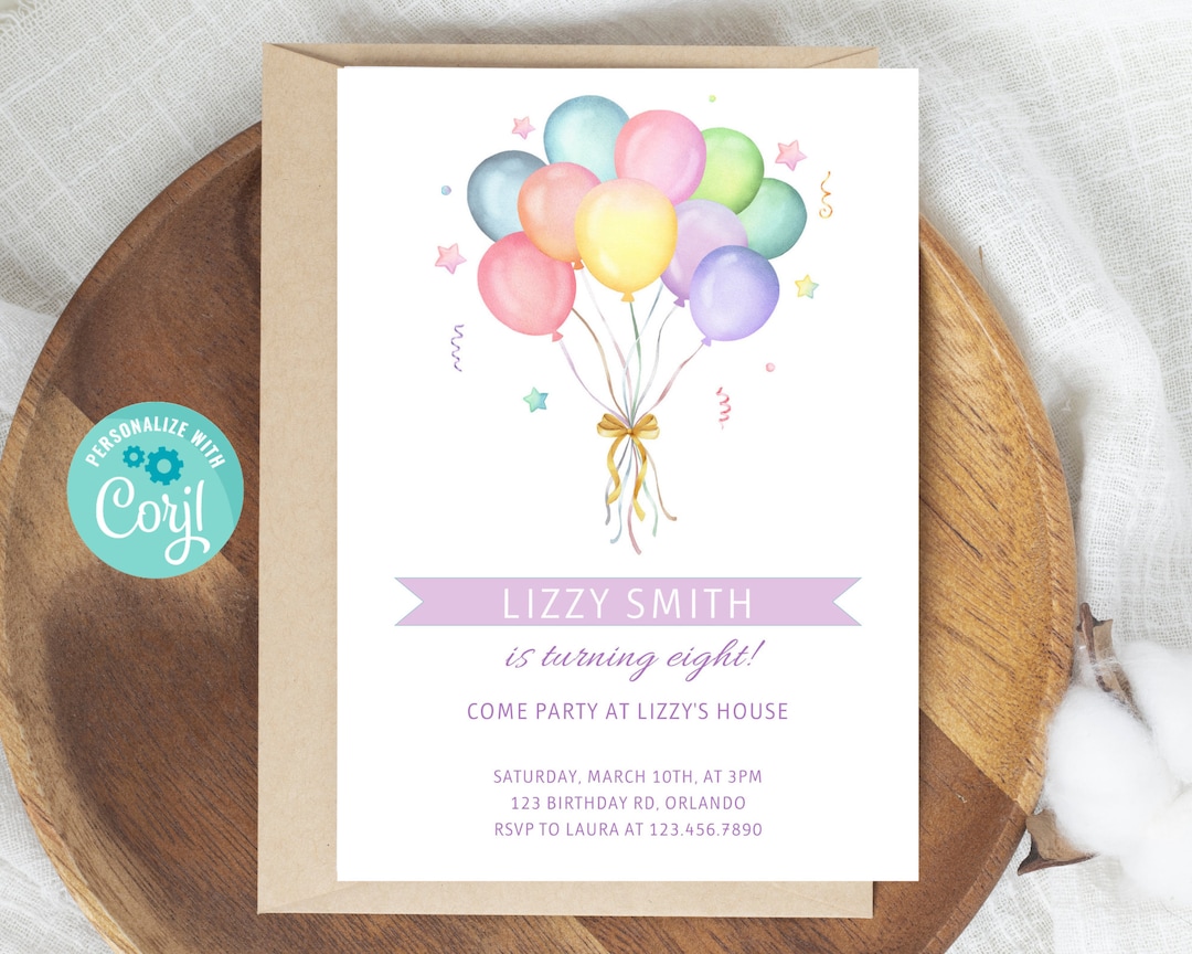 Balloon Party Invitation, Colorful Invitation, Birthday Invitations ...
