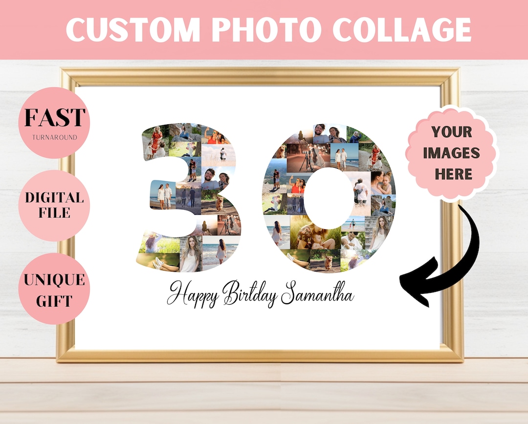 30 Birthday Photo Collage, 30 Number Photo Collage, Unique Birthday ...
