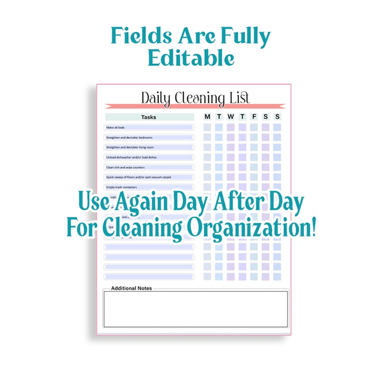 Editable Daily Cleaning List Printable Cleaning Checklist - Etsy
