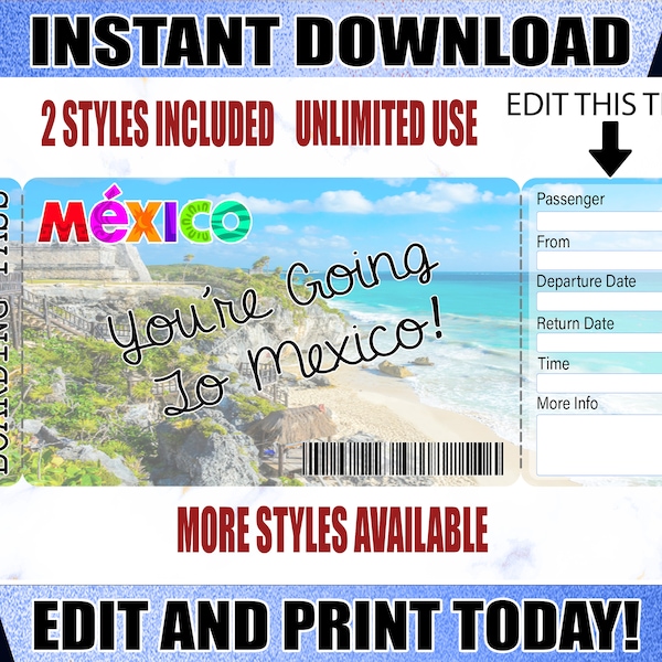 Mexico Boarding Pass Template - Etsy