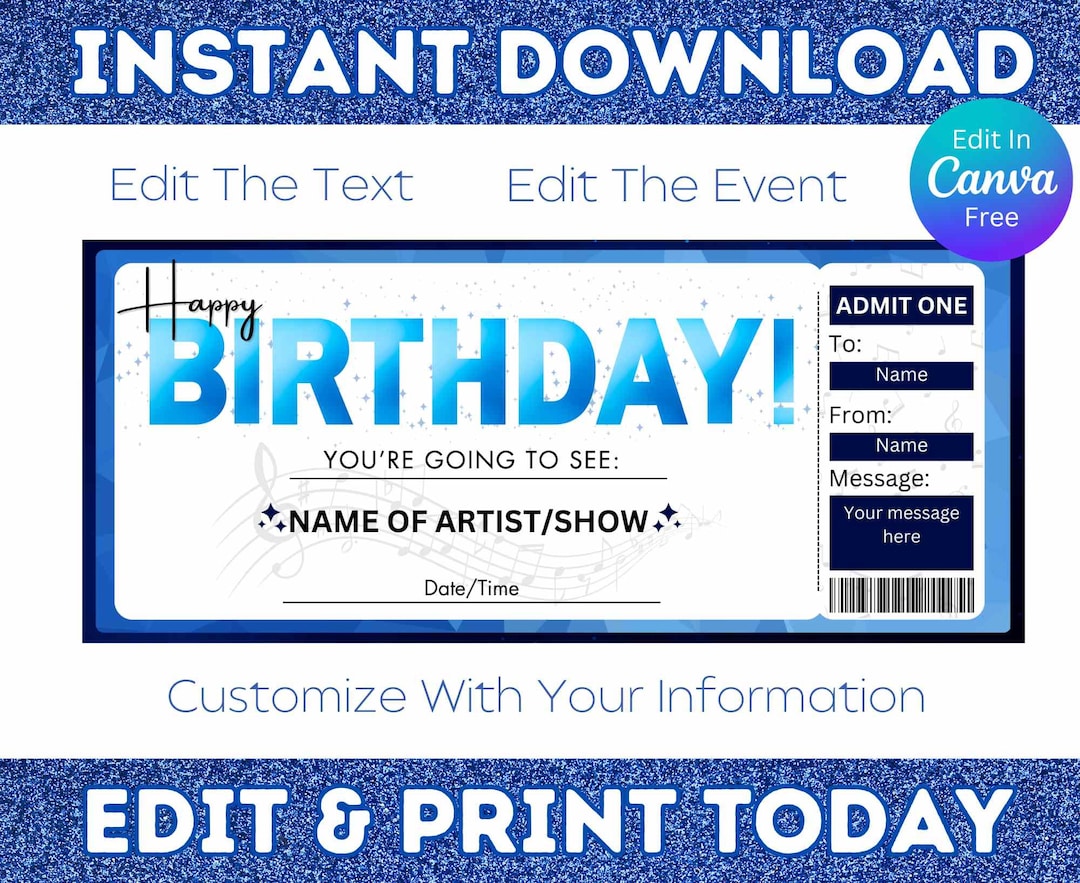 Birthday Concert Ticket, Printable Concert Ticket, Editable Concert ...