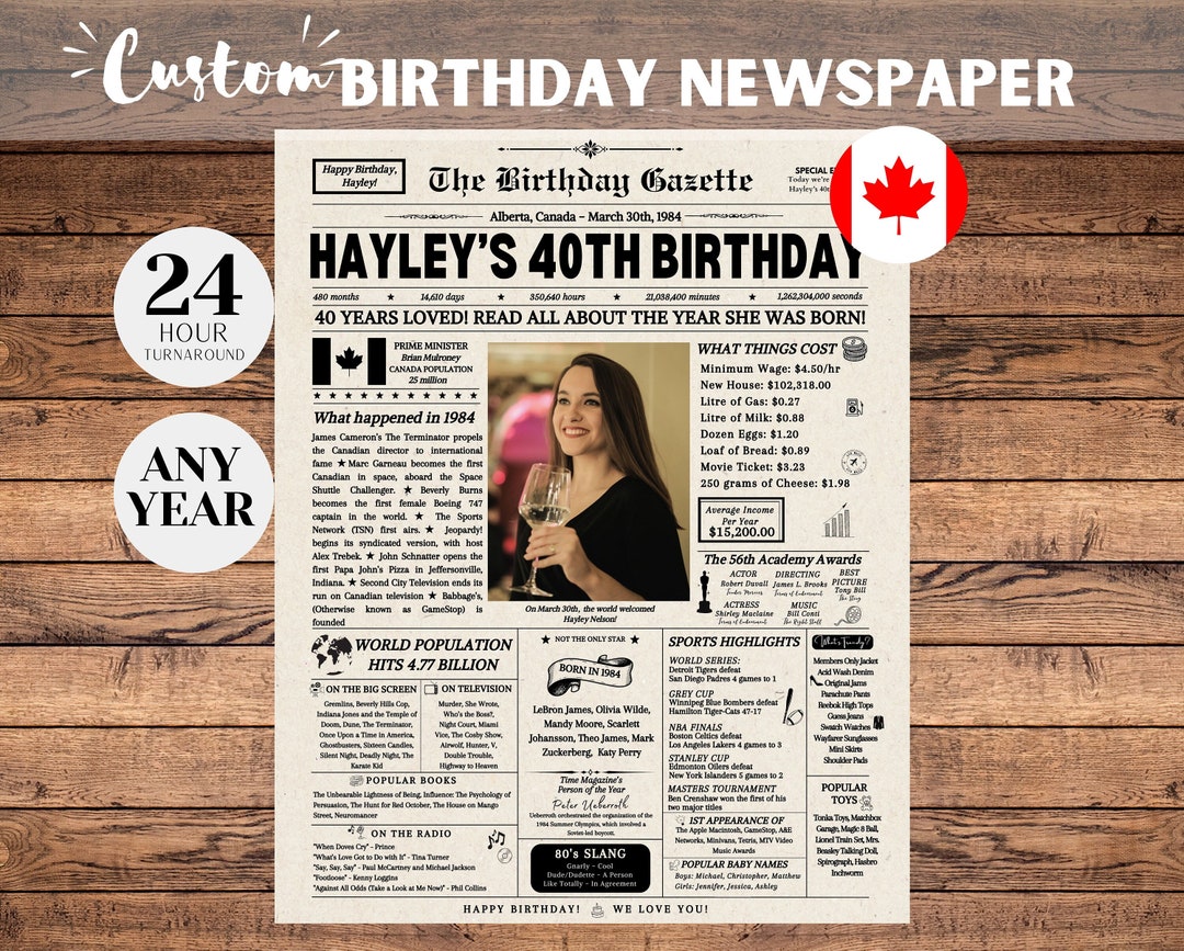 40th Birthday Newspaper Poster Canada, 40th Birthday Gift for Him or ... 40th Birthday Newspaper Poster Canada, 40th Birthday Gift for Him or ...