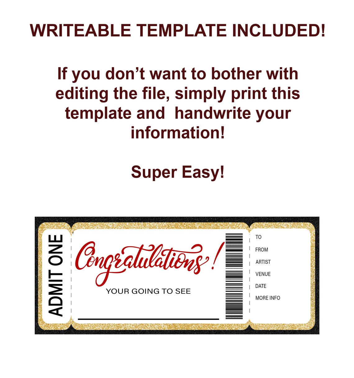 Editable Ticket Template Congratulations Ticket Birthday | Etsy