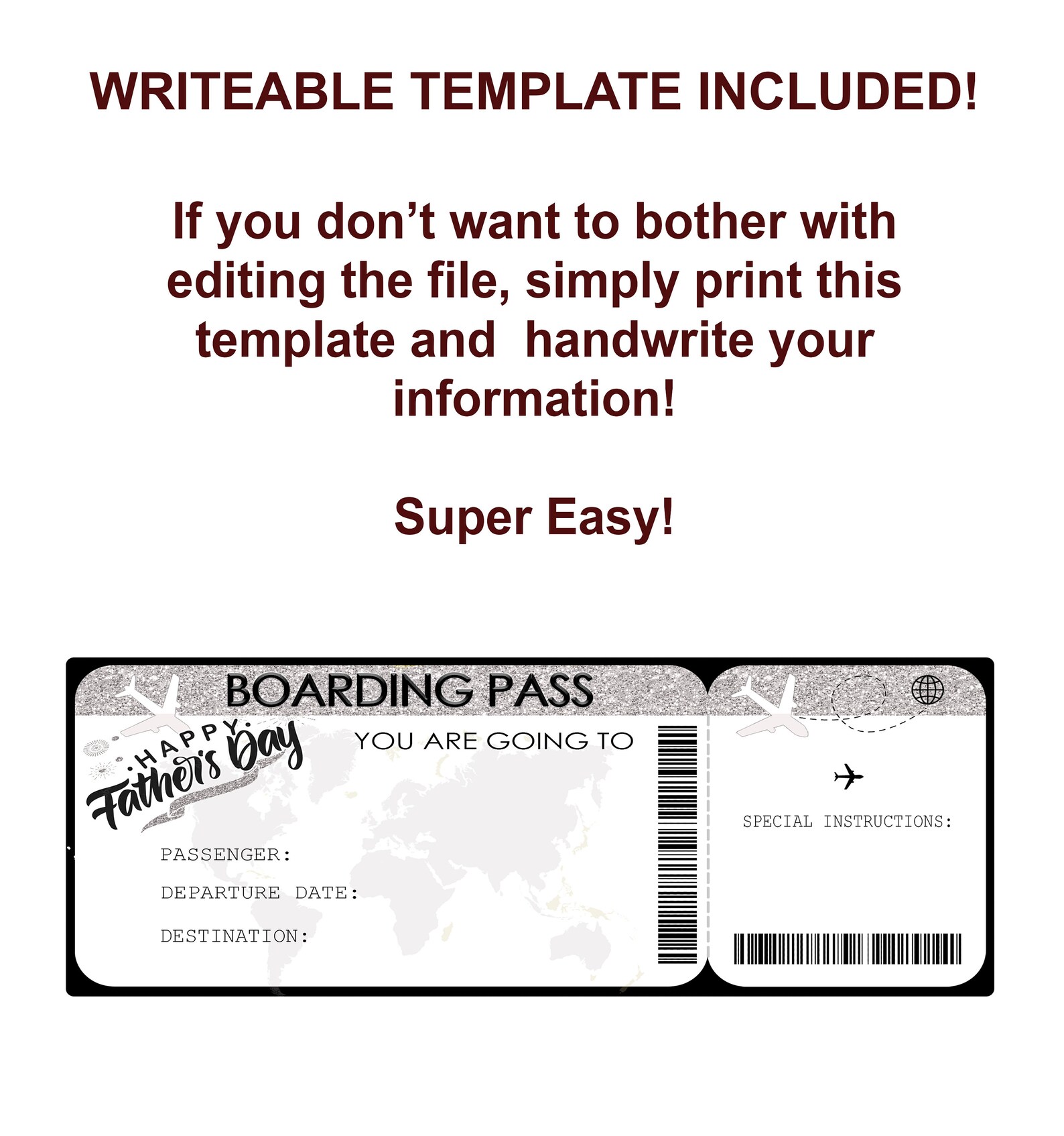Boarding Pass Ticket Father's Day Airplane Ticket | Etsy