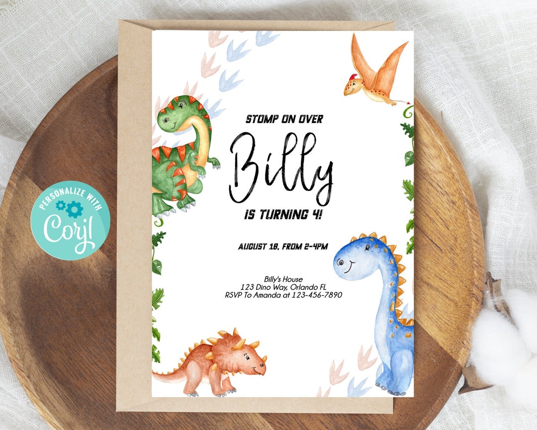 Dinosaur Birthday Invitation, Stomp on Over, Dino Birthday Party ...