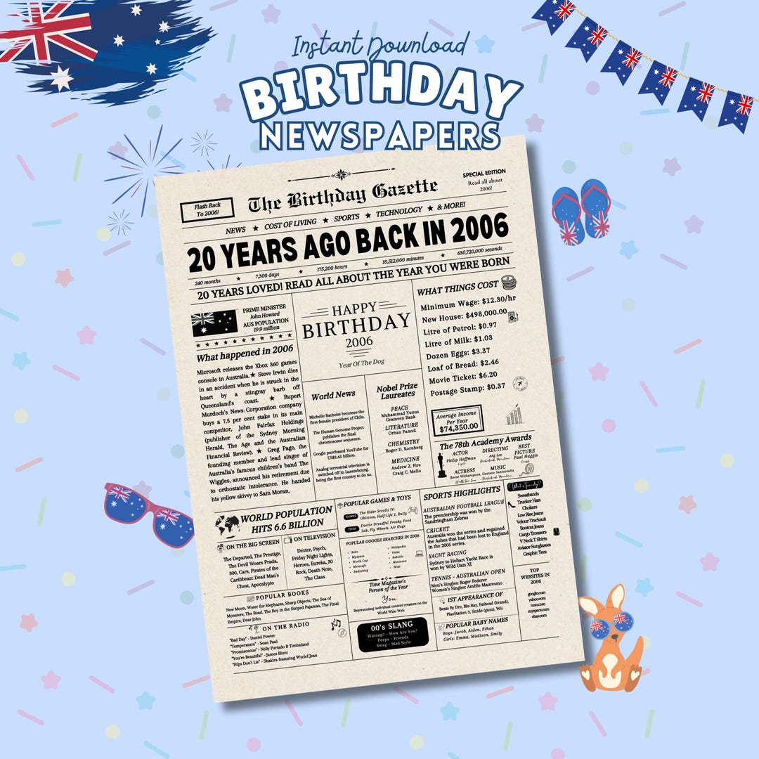 20th Birthday Newspaper Australia 2006, Easy Printable Birthday Gifts ...