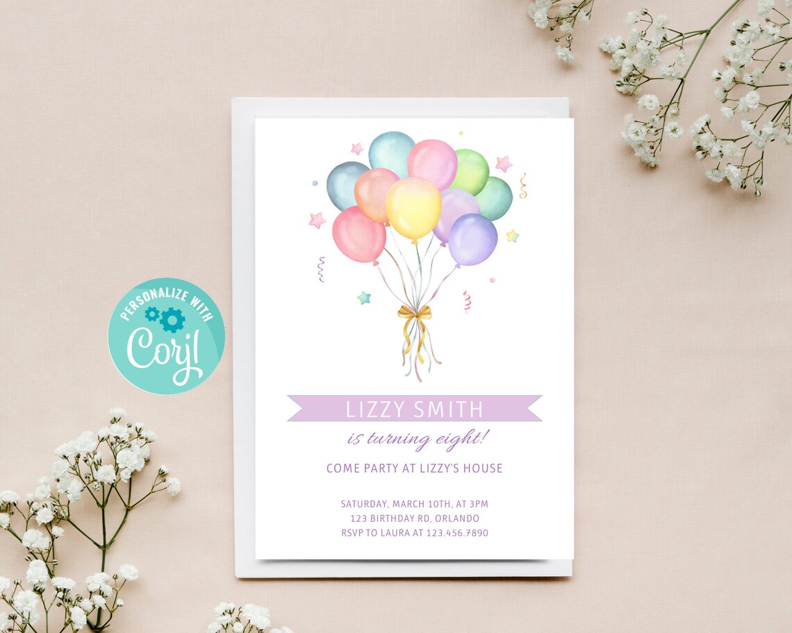 Balloon Party Invitation Colorful Invitation Birthday - Etsy