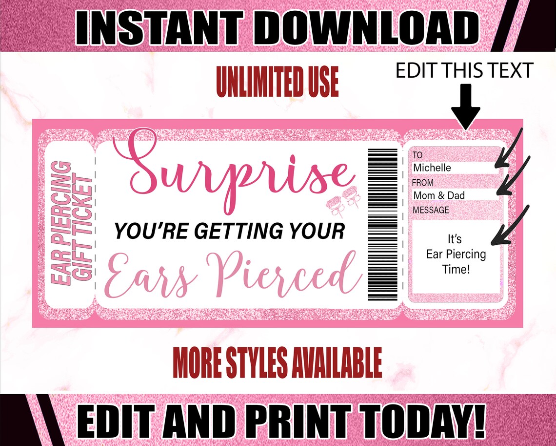 Ears Pierced Gift Certificate , Printable Gift Certificate for Ear ...