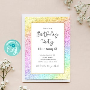Rainbow Glitter Party Invitation, Colorful Invitation, Birthday ...