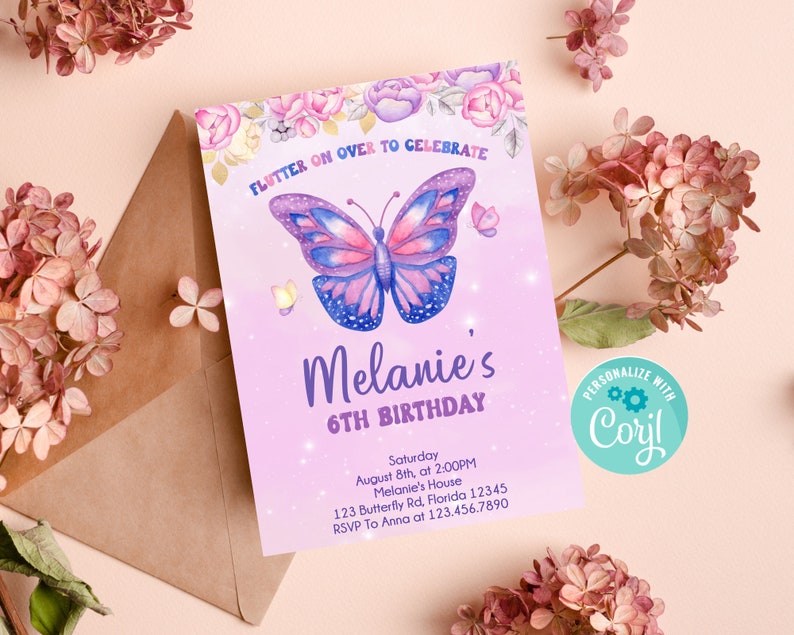 Purple Butterfly Birthday Invitation Purple Lover Birthday - Etsy