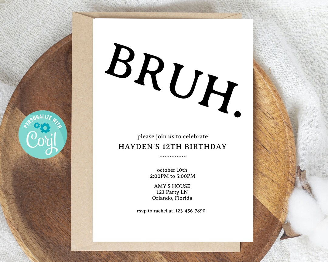 Bruh Editable Invitation, Minimalist Invitation, Simple Party Invite ...