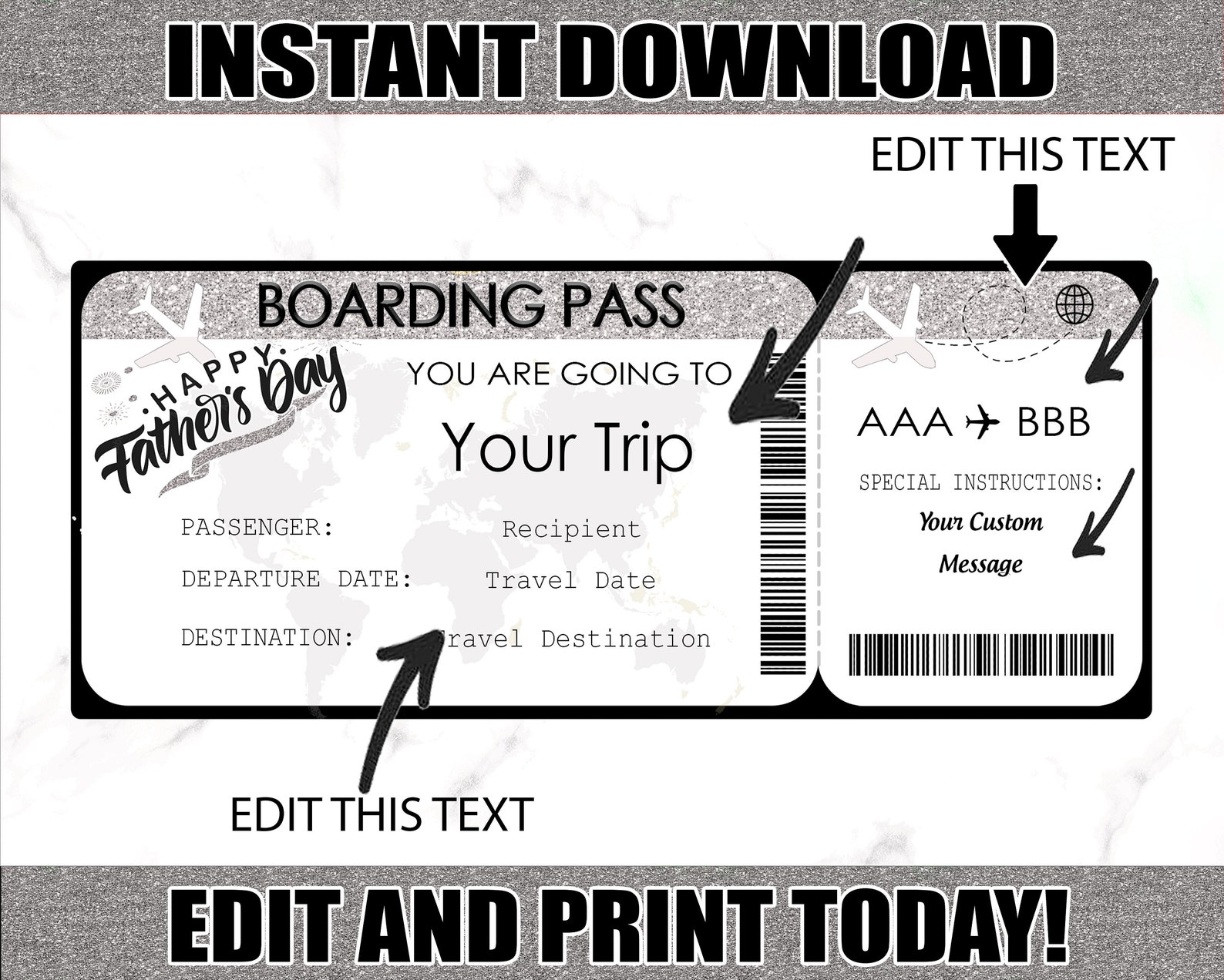Boarding Pass Ticket Father's Day Airplane Ticket | Etsy