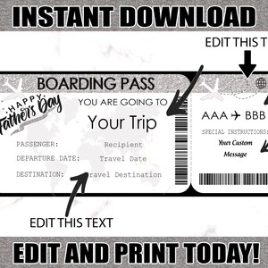 Boarding Pass Ticket Father's Day, Airplane Ticket Printable Boarding ...