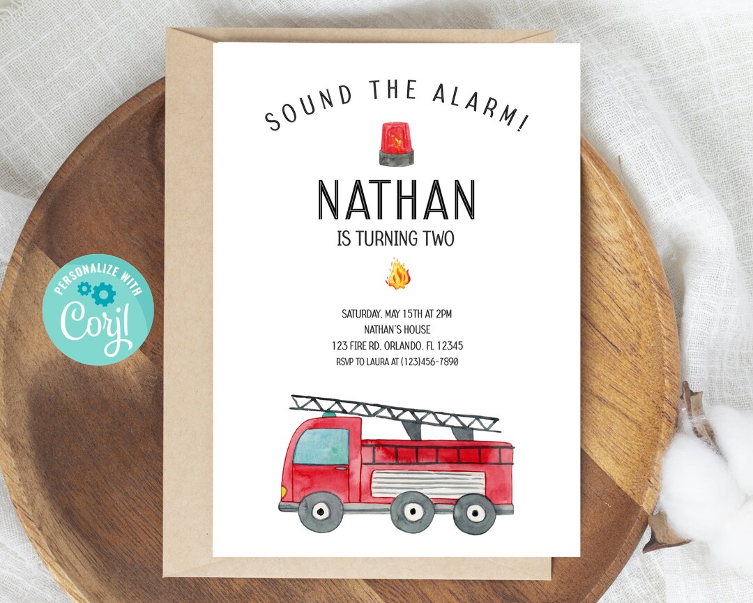 Editable Birthday Invitation, Firetruck Birthday Invite, Sound the ...