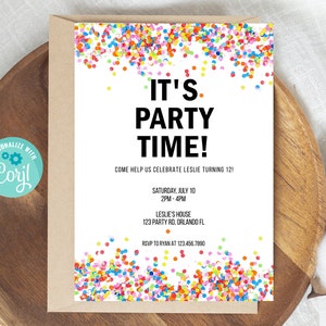 Confetti Party Invitation, It's Party Time, Colorful Invitation ...