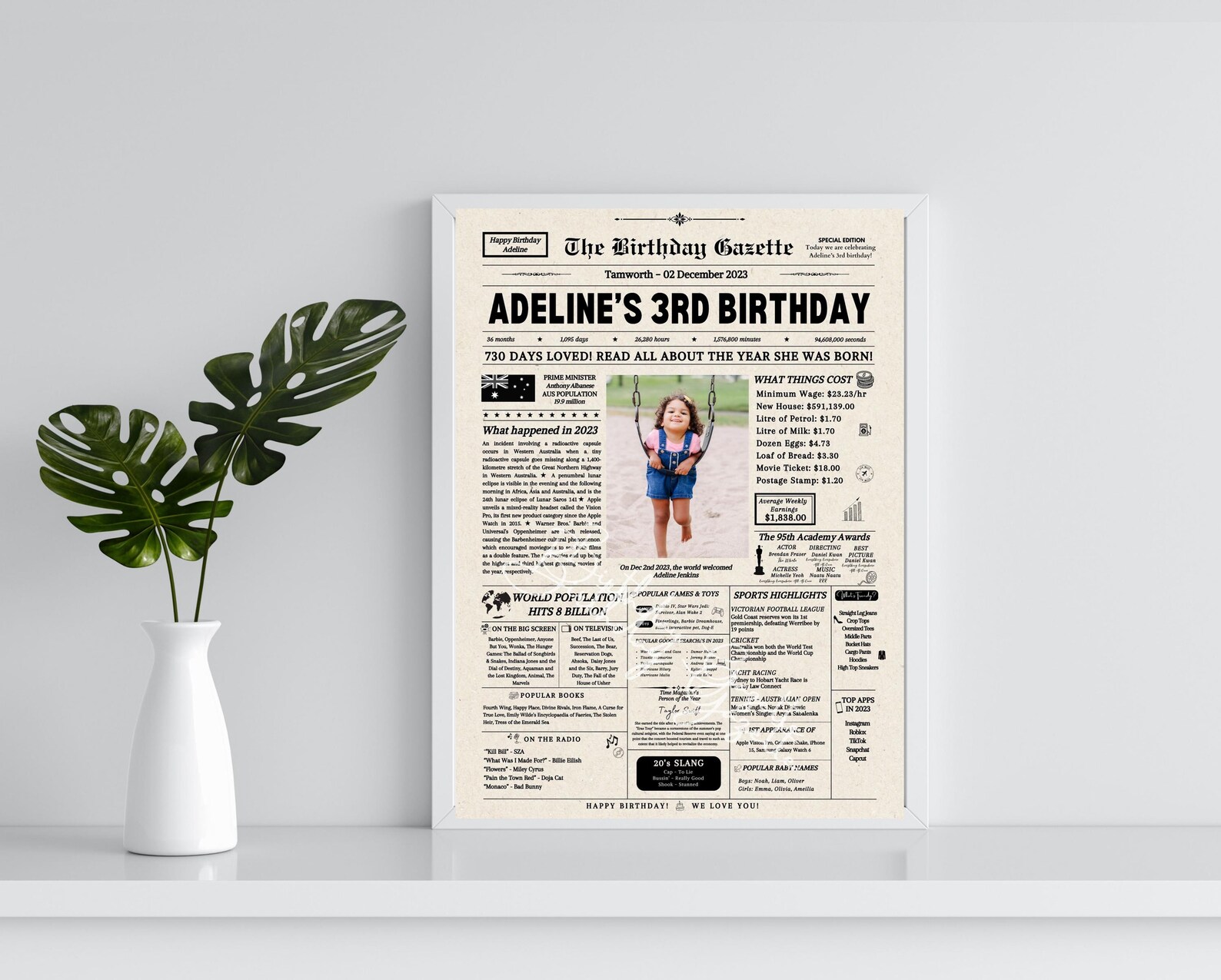 3rd Birthday Newspaper Poster Sign Australia, 3rd Birthday Gift for Son ...