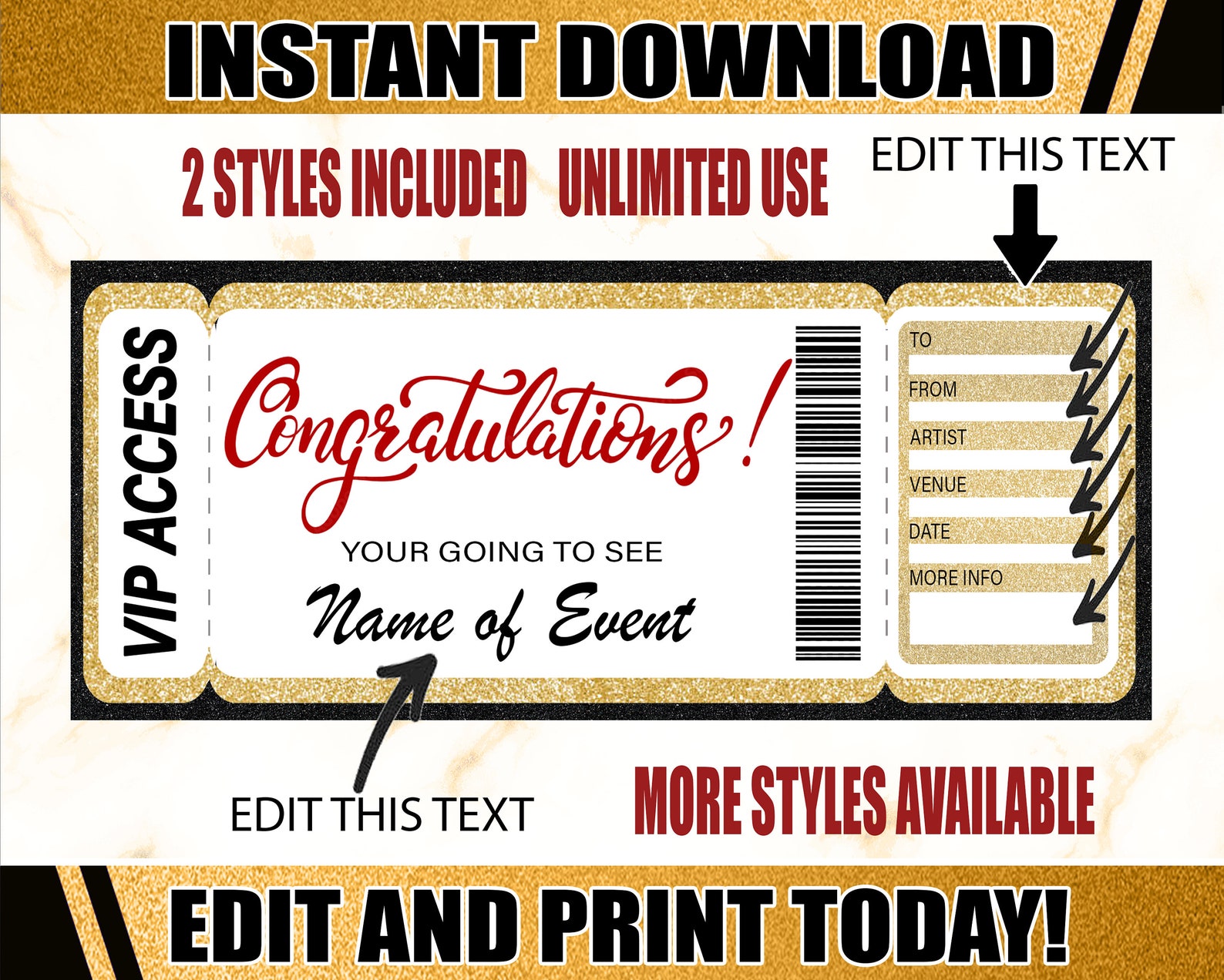 Editable Ticket Template Congratulations Ticket Birthday | Etsy