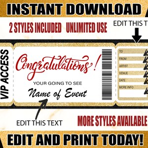 Editable Ticket Template, Congratulations Ticket, Birthday Gift Ideas ...