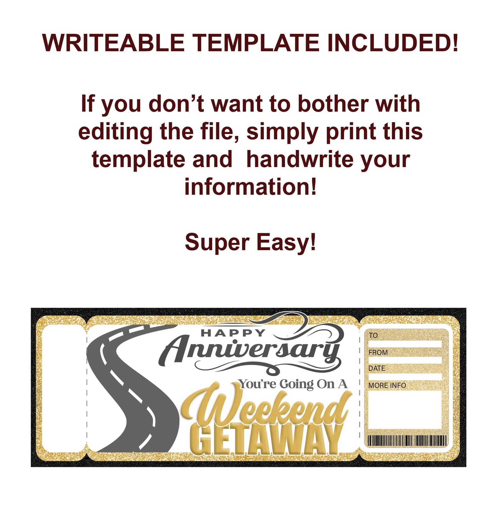 Printable Editable Downloadable Vacation Ticket Weekend - Etsy