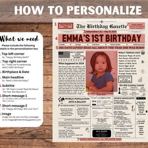 1st Birthday Newspaper Poster Sign, 1st Birthday Gift for Son or ...