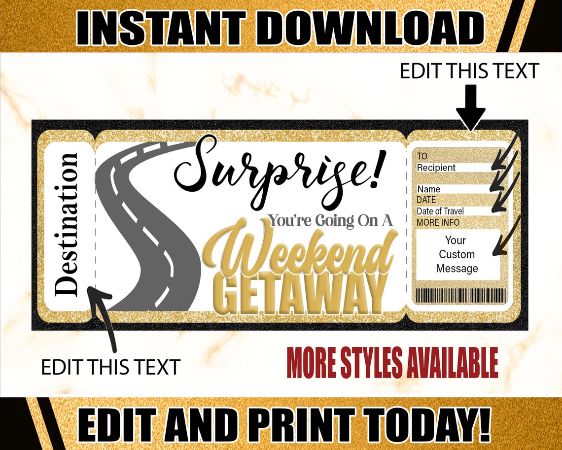 Printable Editable Downloadable Vacation Ticket Weekend - Etsy