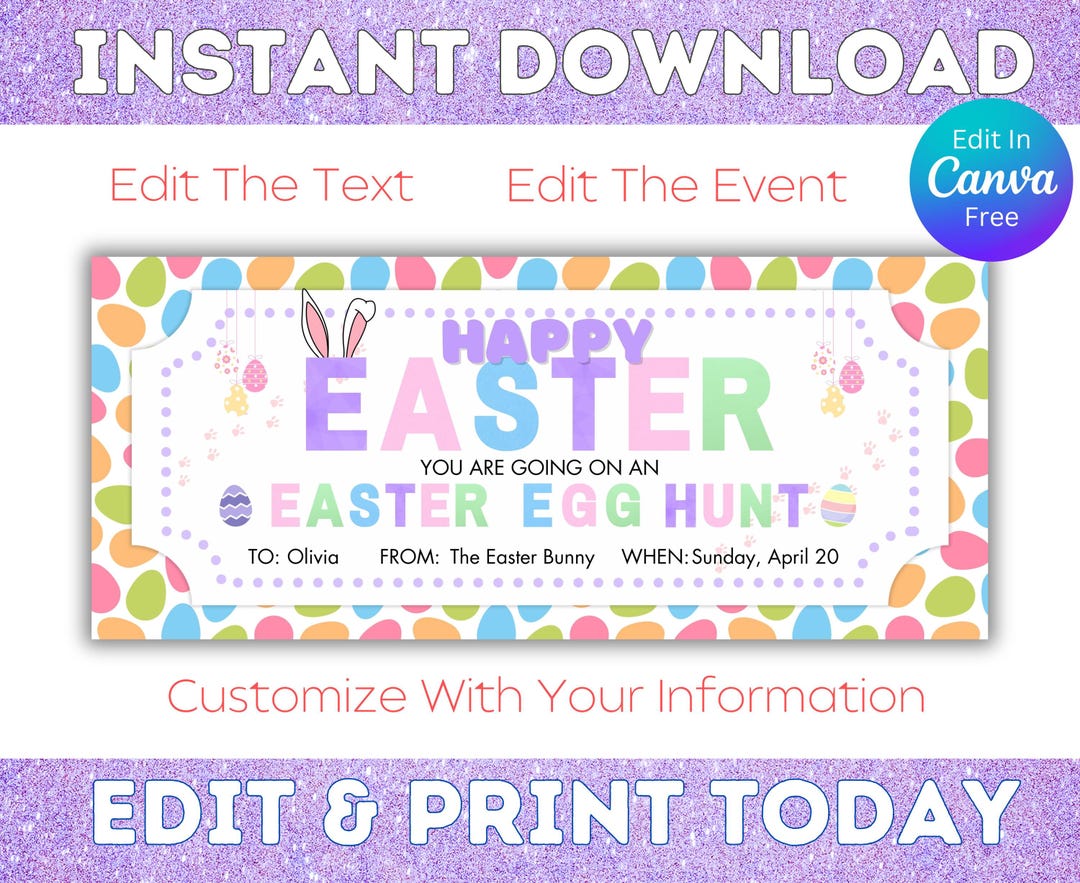 Editable Easter Egg Hunt Ticket Template (digital Download) - Etsy