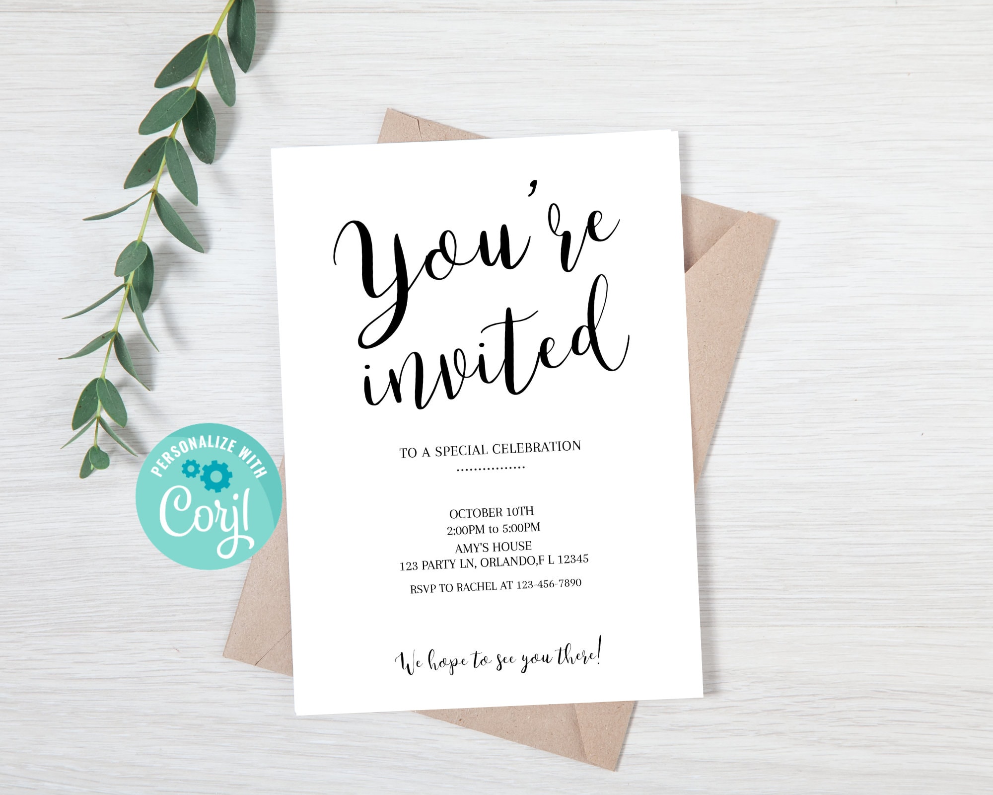 Editable Invitation, Minimalist Invitation, Simple Party Invite ...
