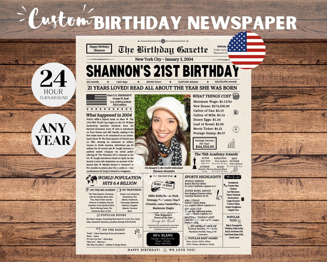 21st Birthday Newspaper, 21st Birthday Decorations, 21st Birthday Gift ...