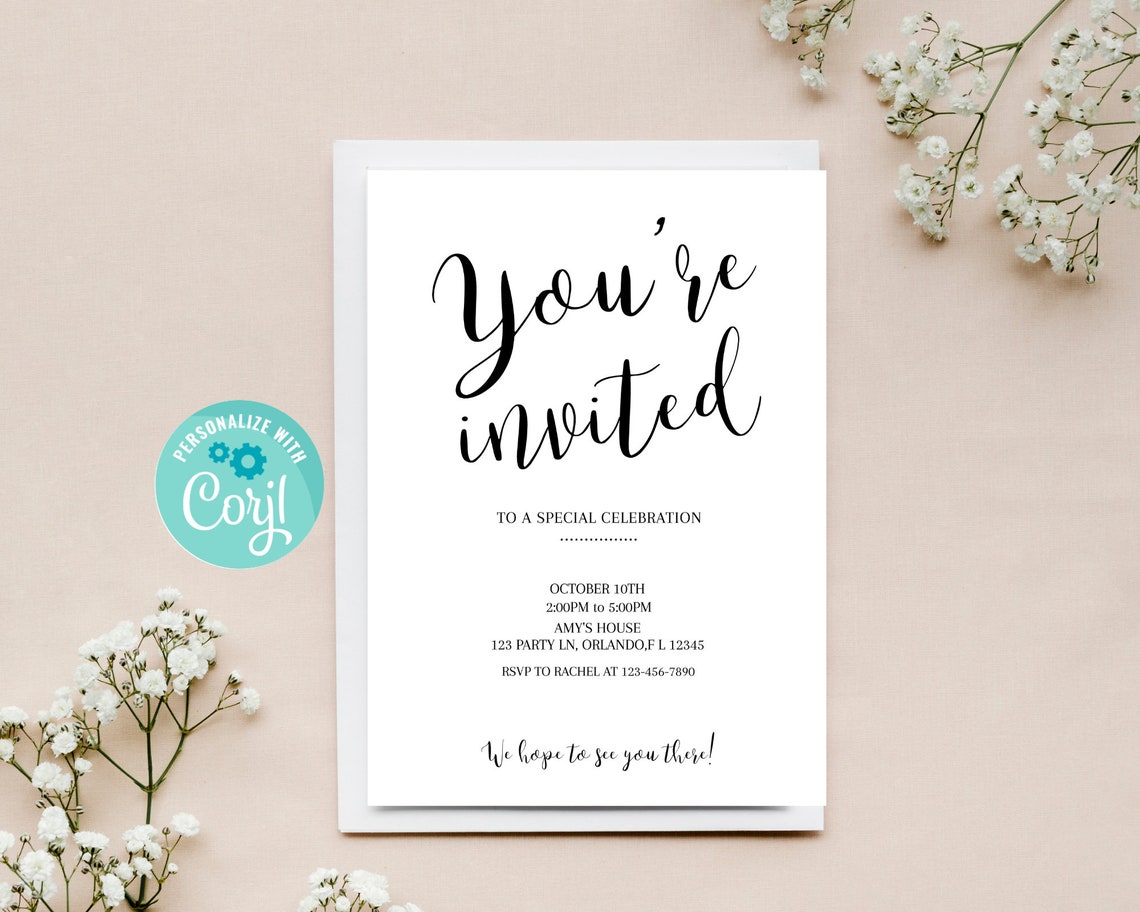 Editable Invitation, Minimalist Invitation, Simple Party Invite ...
