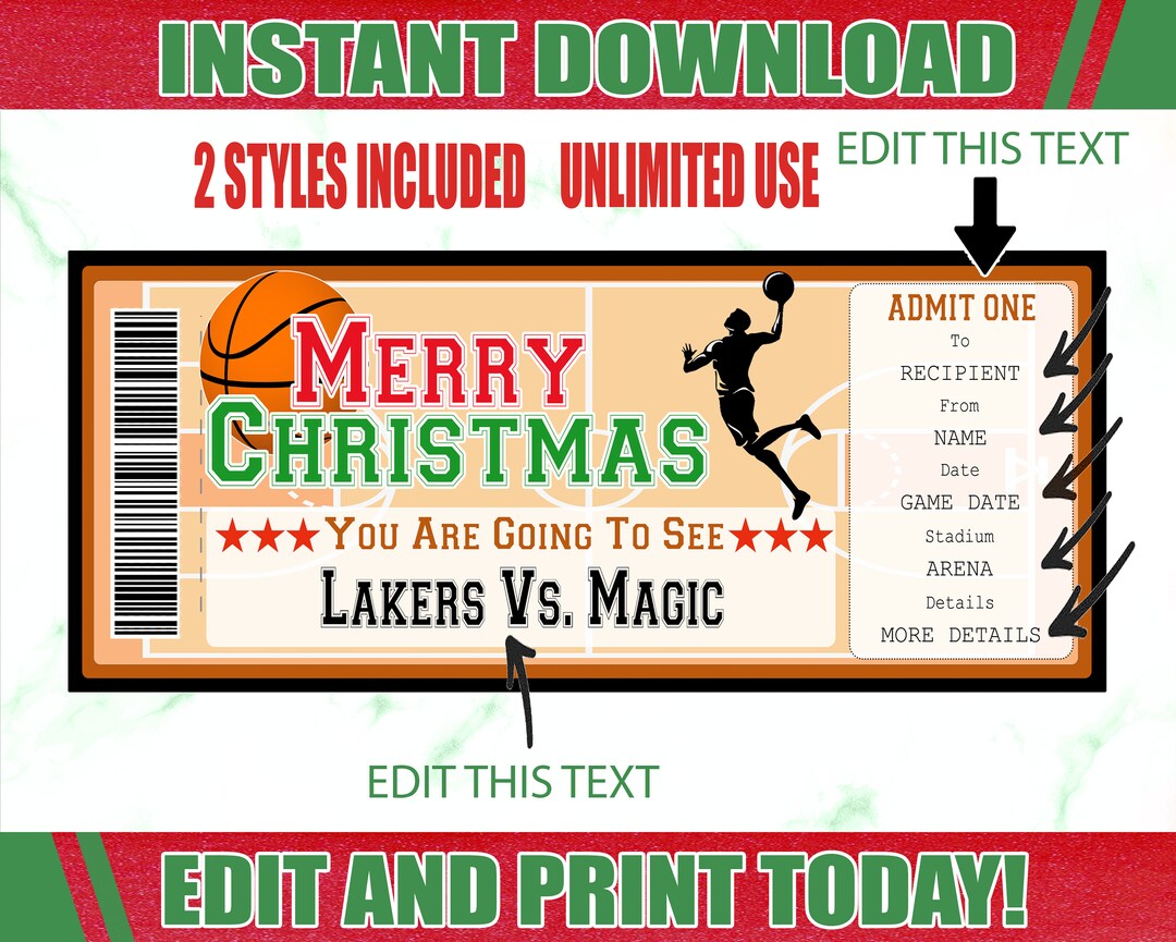 Christmas Basketball Game Ticket , Surprise Basketball Ticket ...