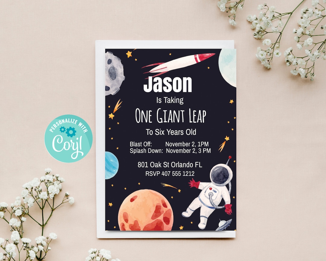 Astronaut Birthday Invitation Galaxy Invitation Downloadable Birthday ...